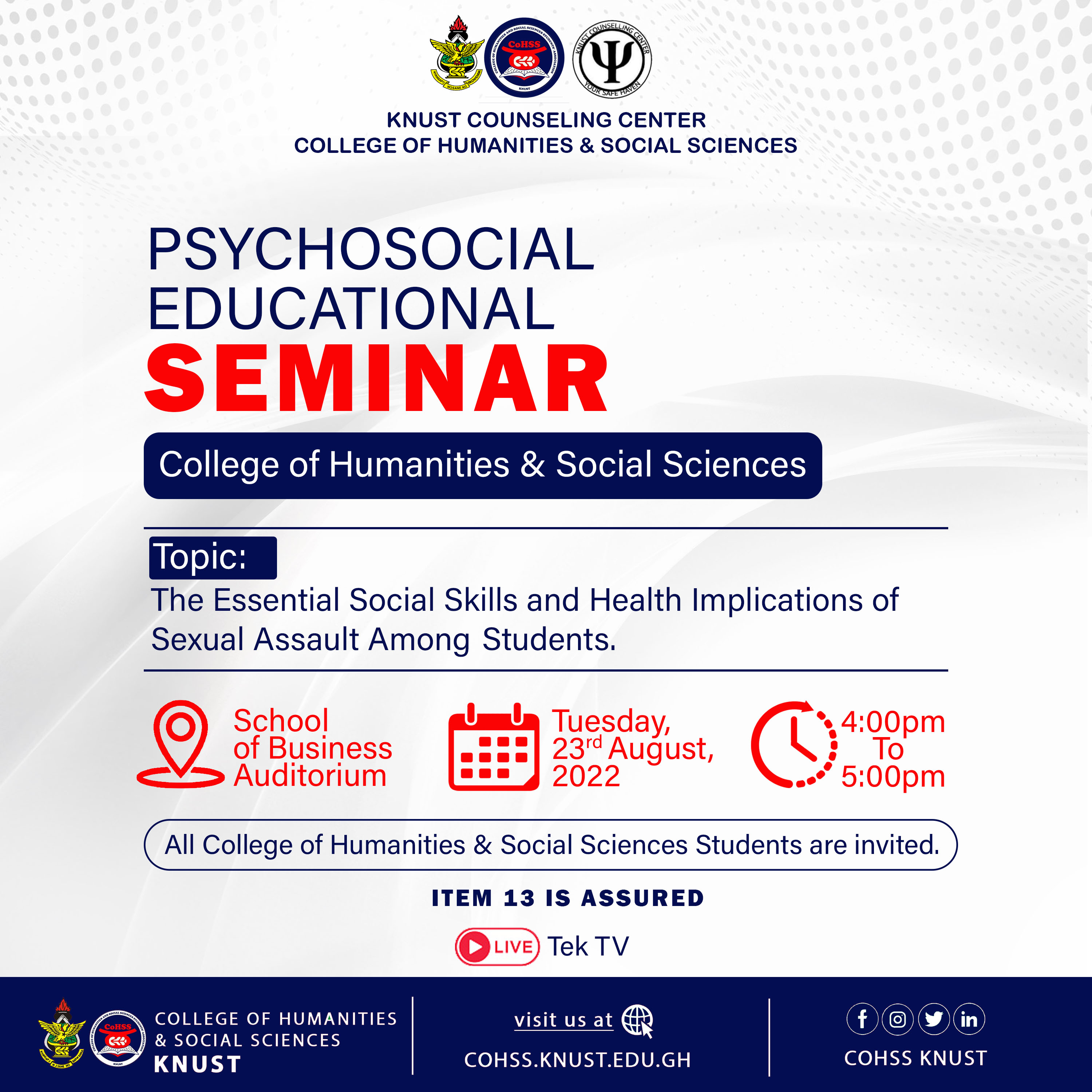 PSYCHOSOCIAL EDUCATIONAL SEMINAR | Faculty of Social Sciences, KNUST